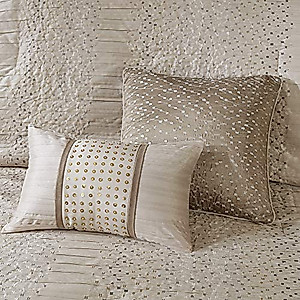 Madison Park Camelia Cozy Comforter Set-Trendy Design All Season Down Alternative Luxury Bedding with Matching Shams, Decorative Pillows, King (104 in x 92 in), Natural 8 Piece