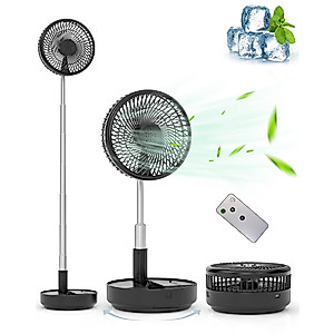 Primevolve Portable Oscillating Standing Fan,Rechargeable Battery Operated USB Floor Table Desk Fan with Remote, 4 Speed Settings Pedestal Fans for Bedroom Office Camping Fishing Travel Black 7.7"