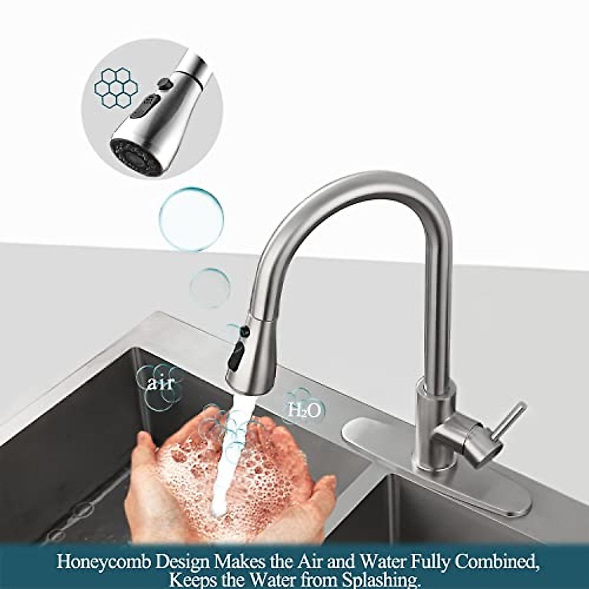 Kitchen Faucets with Pull Down Sprayer, SAMRI High Arc Single Lever Single Handle Stainless Steel Brushed Kitchen Sink Faucets with Pull Out Sprayer and Brass Valve, for Kitchen RV Bar Sink