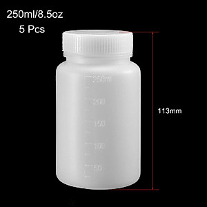 uxcell Plastic Lab Chemical Reagent Bottle 250ml/8.5oz Wide Mouth Sample Sealing Liquid Storage Containers 5pcs