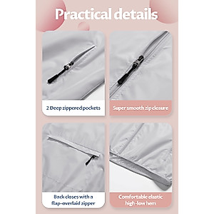 CREATMO US Women's Cycling Windbreaker Jacket, Waterproof Running Workout Rain Jackets, Packable Reflective Hiking Hoodie Grey 2XL