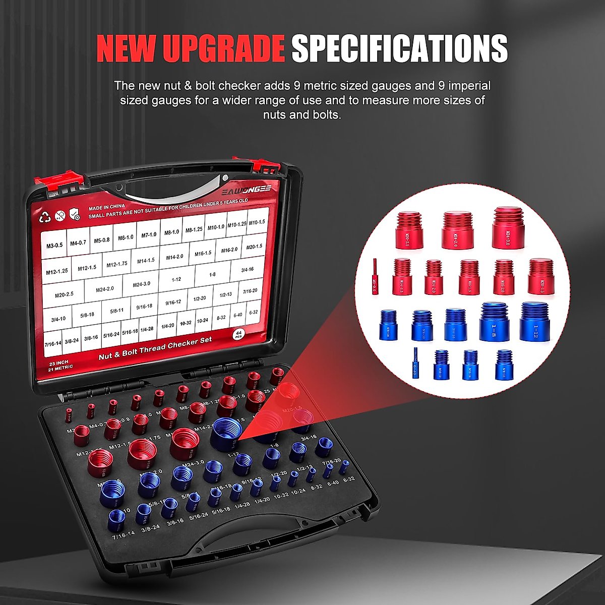 Nut and Bolt Thread Checker (Red & Blue) Nut and Bolt Size Gauge- 23 Inch & 21 Metric New Individually Assembled Thread Gauge Suitable for Detecting Fixed Bolts or Threaded Holes in Enclosed Areas