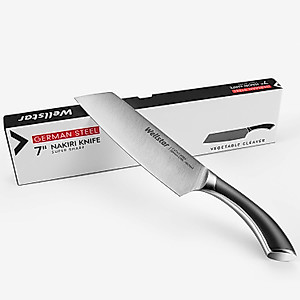 WELLSTAR Kiritsuke knife, Nakiri Vegetable Cleaver Kitchen Knife – Razor Sharp Forged German Stainless Steel Blade, Ergonomic Full Tang Handle, Multipurpose Use for Home Restaurant – Gift Box