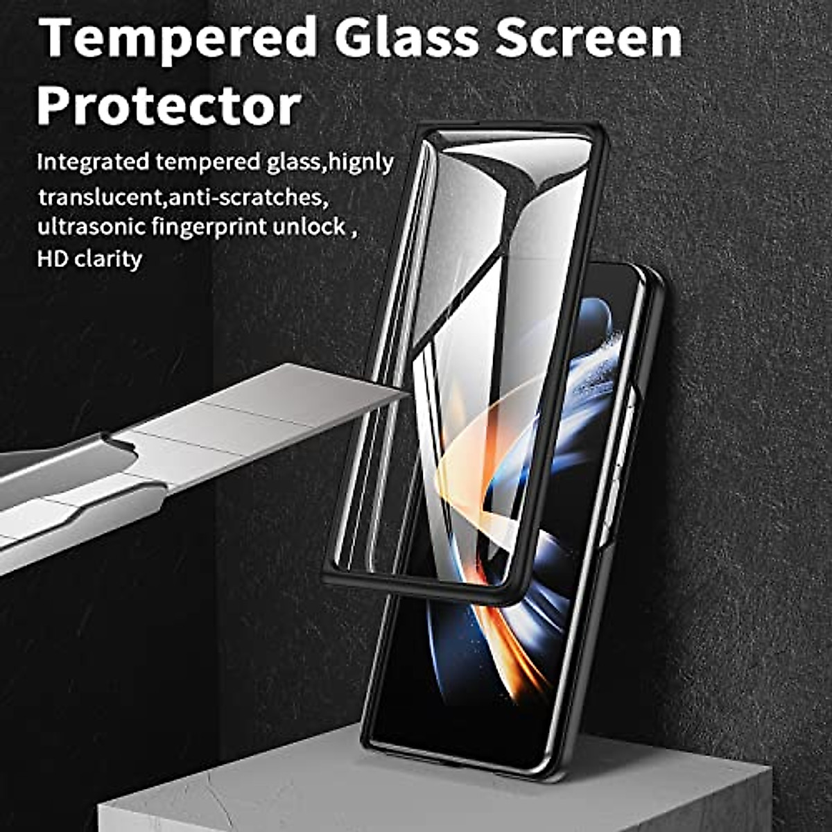 spoovcto for Samsung Galaxy Z-Fold-4 Case: Spring Hinge Protection & Kickstand Dual Layer Protective with Built-in Screen Protetctor Phone Case for Galaxy Z Fold 4 5G 2022 (Lychee Pattern-Black)