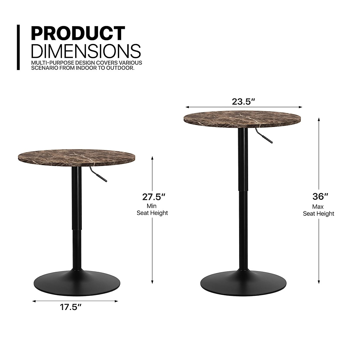 MoNiBloom Round Cocktail Bar Table with Metal Base, 23.5" Rotatable Tall Bistro Pub Table with Adjustable Height Brown Marble Texture Top Counter Bar for Kitchen Dining Room Living Room (Brown Rock)