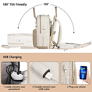 YAMTION Laptop Backpack for Women Bookbag School Backpack with Charger,Aesthetic Computer Backpacks for High School Teen Girls Office College Students Nursing Work,Mochila Mujer,Beige