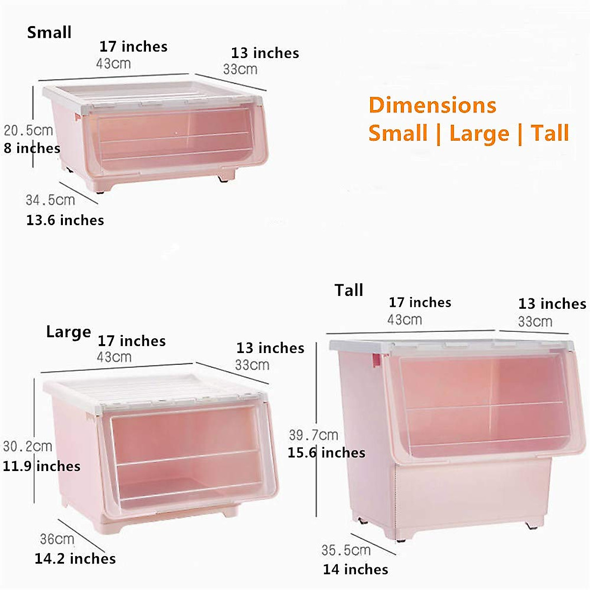 Shozafia Plastic Storage Bins for Toys, Stackable Storage Containers with Lids Front Opening, Clear Storage Box with Wheels. (White,3 Pack Large)