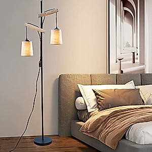 Eusamxon Hanging 2 Lights Floor Lamp Rustic Farmhouse Tall Standing Lamps with Double Fabric Lampshade Floor Lamps for Living Room Bedroom Office Home Lighting Decor.