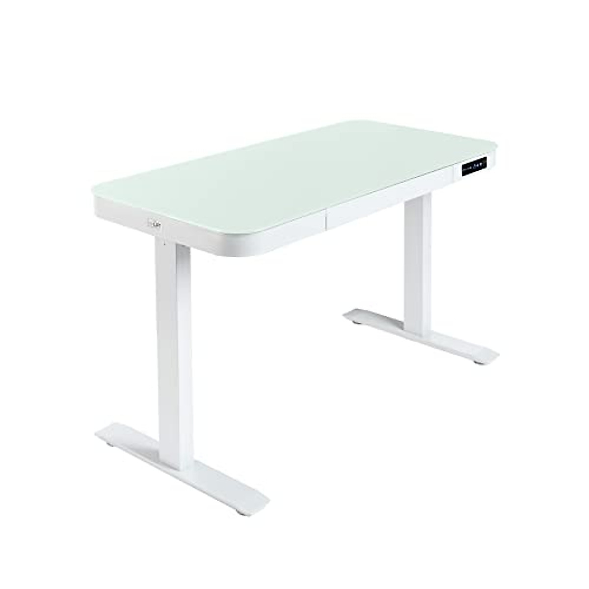 Seville Classics Airlift Electric Height Adjustable Desk with Tempered Glass Top, USB Charging Ergonomic Sit Stand Modern Home Office Workstation, 47.5" x 24" Pull Out Drawer, Artic White