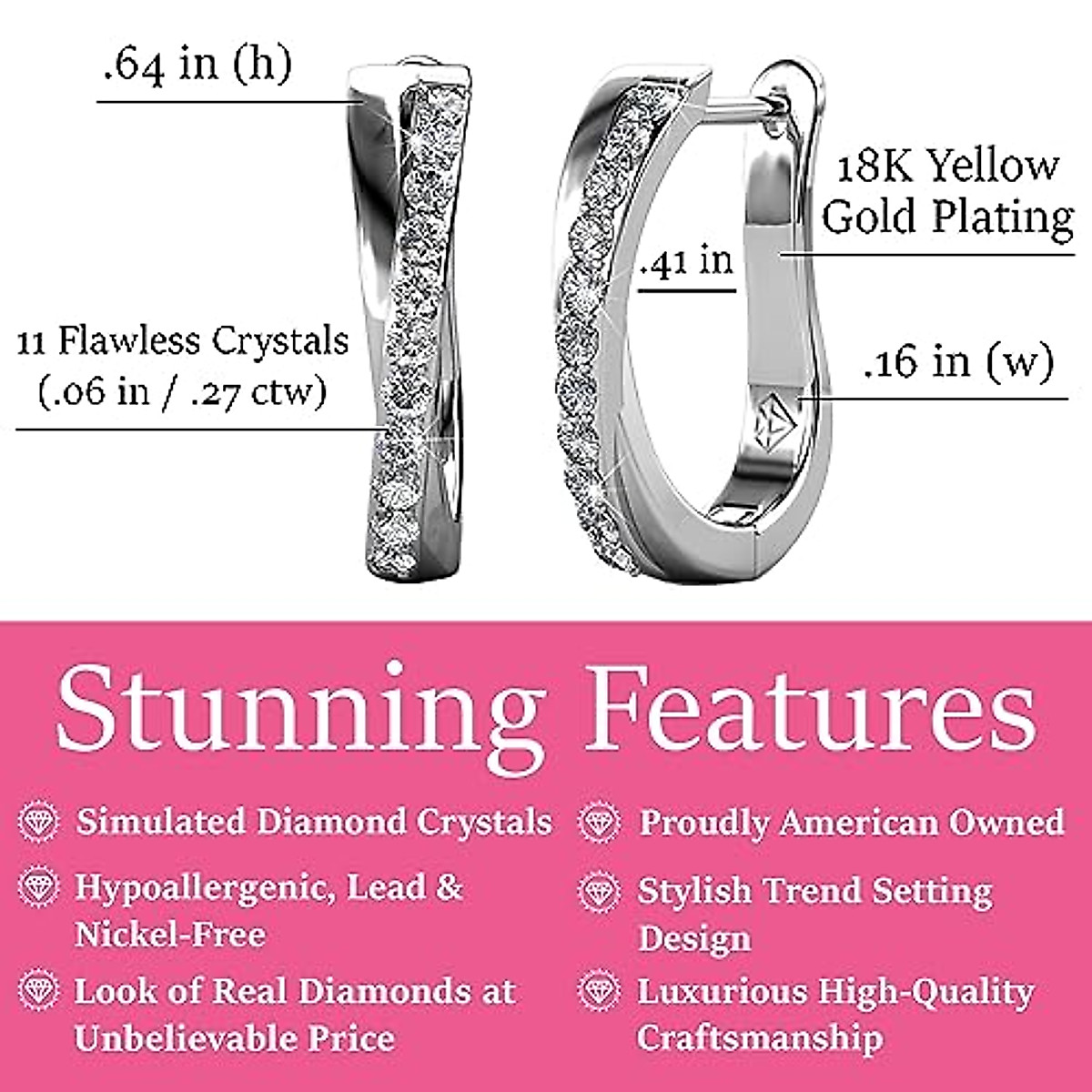 Cate & Chloe Amaya 18k White Gold Plated Hoop Earrings For Women | Twisted Silver Hoops Earring Set With Round Cut Cubic Zirconia Simulated Diamond Crystals | Silver Hoop Earrings For Women