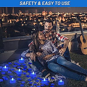 Blue Rose Petals for Romantic Night for him Set, Cridoz 2000 Pieces Artificial Rose Petals with 24 Pieces Blue Flameless LED Candles for Decoration Wedding Party Valentine's Day(Blue)