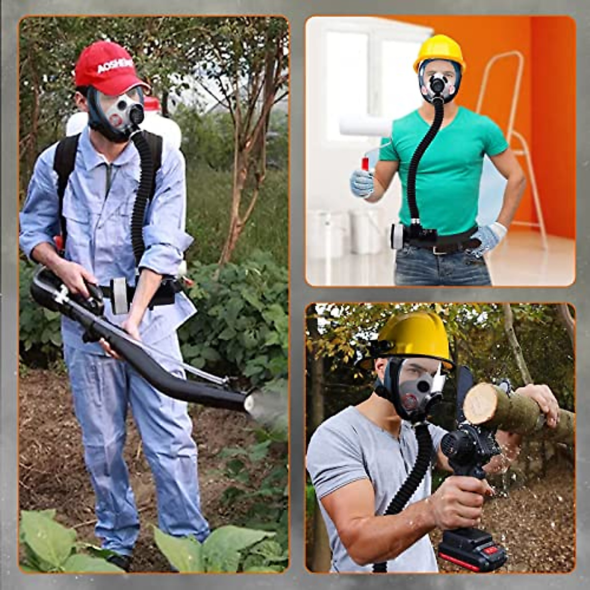 HANUU Reusable PAPR Respirator, Portable PAPR Respirator System with 40mm Activated Carbon Filter, Powered Air Purifying Respirator, Gas Mask for Gases, Dust, Vapors, Chemicals, Paint, Spray