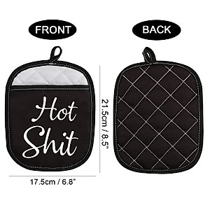 Funny Oven Pads Pot Holder with Pocket for Baker Hot Shit Humor Gift Gag Baking Gift (Hot Shit)