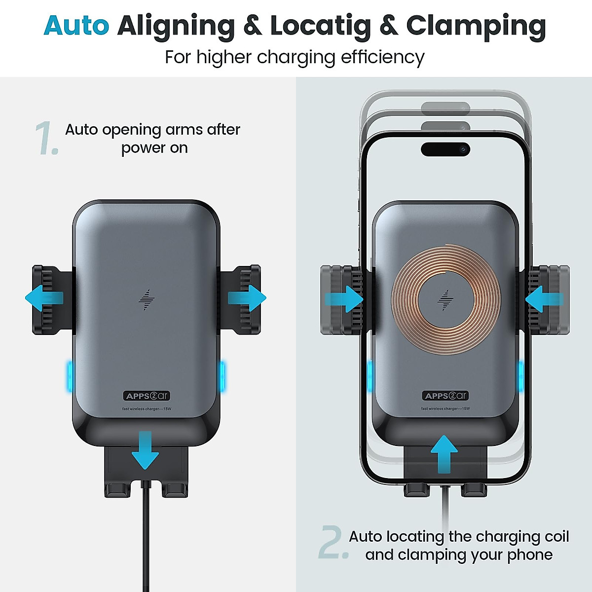APPS2Car Wireless Car Charger Mount CD Slot Auto Clamping 15W Fast Charging CD Phone Holder for Car Wireless Charger Fit for iPhone 15 14 13 12 Pro Max, Samsung S23 Ultra S22 Note 20, Google, LG etc.
