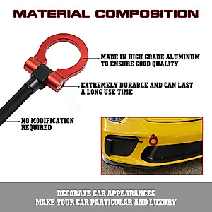 Xotic Tech Sport Track Racing Style CNC Aluminum Screw-on Tow Hook Front Bumper Compatible with Porsche Panamera, Carrera 911 991 (Red)