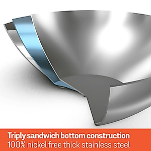 Meyer Trivantage Nickel Free Stainless Steel Triply Kadai | Steel Kadhai with Lid | Stainless Steel Cookware with Induction Base | Small Kadhai for deep Fry, 22cm, Silver