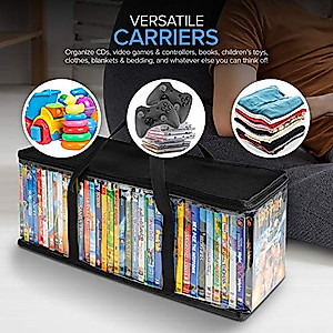 Stock Your Home DVD Storage Bags (Set of 6) Media Organizer Bag for DVDs, CDs, Blu Ray Disc, Movie Cases, VHS Box, Video Game Disks, Clear Plastic Holders with Carrying Handles and Zipper - Black