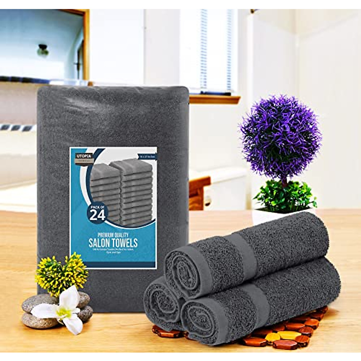 Utopia Towels - Salon Towel, Pack of 24 (Not Bleach Proof, 16 x 27 Inches) Highly Absorbent Cotton Towels for Hand, Gym, Beauty, Hair, Spa, and Home Hair Care, Grey
