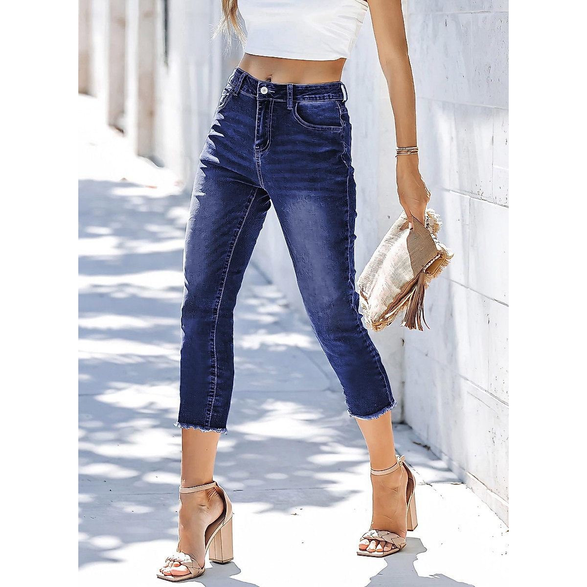 Sidefeel Womens High Waisted Jeans Trendy 2025 Stretchy Casual Straight Leg Denim Pants Blue Size 14