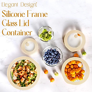 Urban Green Glass Food Container Set with Glass Lid, 3 Pack, Glass Containers with Silicone Framed Glass Lid, Airtight, LeakProof, 100% Plastic Free, Glass Meal Prep Containers (White Color)