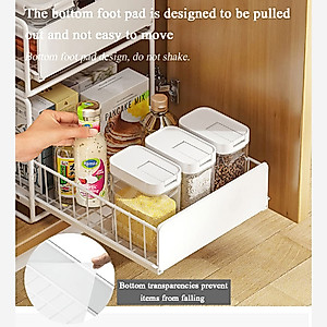 LEAYAN Under Sink Storage Storage Shelf for Bathroom Kitchen, Sliding Under Cabinet Organizer for Bathroom Kitchen Pull Out Drawer Under Cabinet Shelf Under Sink Rack Shelf, White 40.2x30x21.3cm
