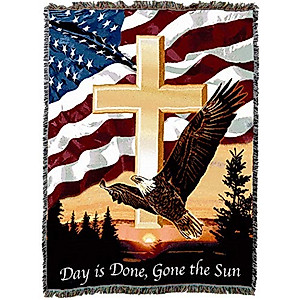 Pure Country Weavers Day is Done Gone The Sun Blanket Cross Eagle Flag - Sympathy Bereavement Gift Tapestry Throw Woven from Cotton - Made in The USA (72x54)