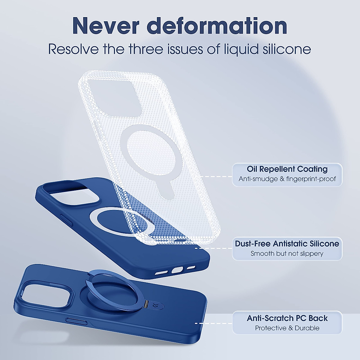 CASEKOO for iPhone 14 Pro Max Case with Invisible Stand [Compatible with MagSafe] [Dust-Free Antistatic Silicone] Protective Non-Slip Phone Cover Cases for Women Men 6.7 inch, Blue