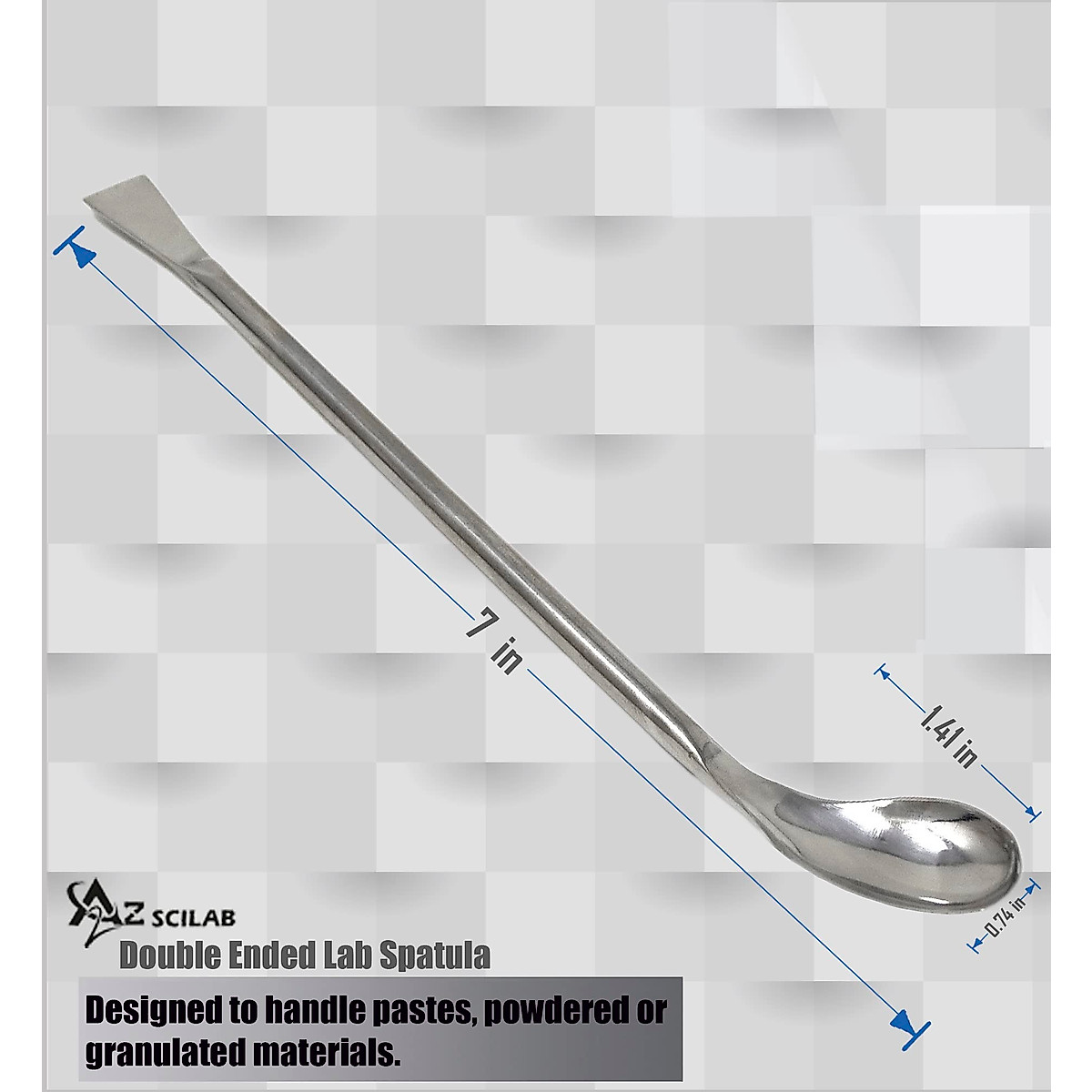 A2Z-SP001 Stainless Steel Double Ended Square & Angled Right Spoon Sampler Lab Spatula, 7" Length