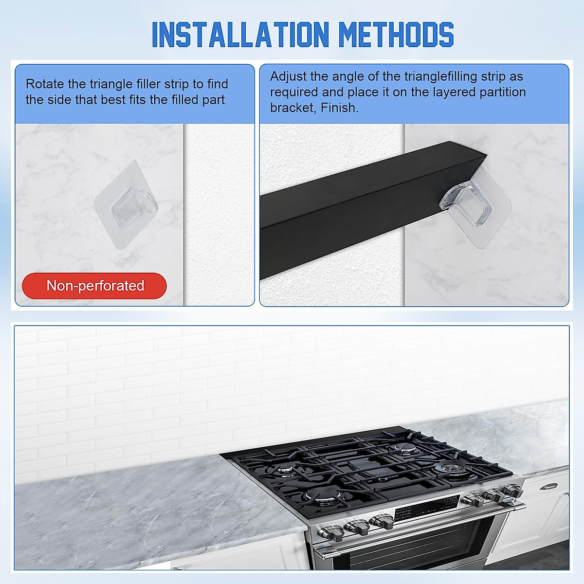 30" Slide-in Range Rear Filler Kit W10113901A, Stove Gap Universal Triangular Filler Strip, Cooktop Trim Kit Between Stove and Backsplash for Whirlpool & Most Brand, Durable Aluminum, Black