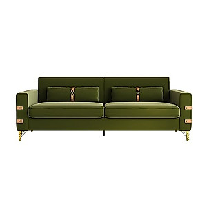 LostCat 85'' Velvet Sofa, Chesterfield Velvet Comfy Sofa Couch with Extra Deep Seats, Upholstered Mid-Century Modern Love seat, Modern Sofa- 3 Seater Sofa with Extra Deep Seats, Green