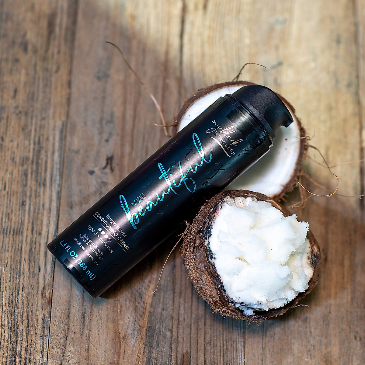 My Black is Beautiful Leave In Conditioner, Type 3 Tangle Slayer, Sulfate Free Conditioning Cream, for Curly Hair with Coconut Oil, Honey and Turmeric, 6.3 fl oz