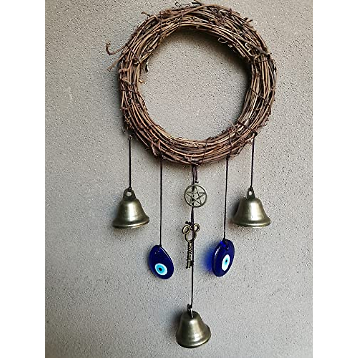 Witch Bells for Door Knob Protection,Witchy Wicca Decor Clear Negative Energies with Blue Evil Eyes for Home Garden Courtyard Decor Protection