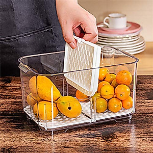 Slideep Food Storage Containers Fridge Produce Saver, Stackable Refrigerator Organizer Keeper Foldable lid with Removable Drain Tray for Produce, Fruits, Vegetables 2800 ml - 2 Pack