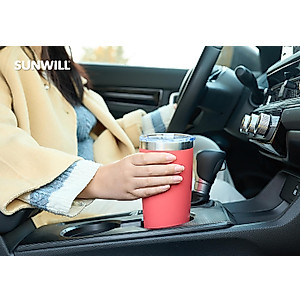 SUNWILL Travel Coffee Tumbler 20 oz, Insulated Mug with Lid, Stainless Steel Cup for Hot and Cold Drinks, Powder Coated Coral
