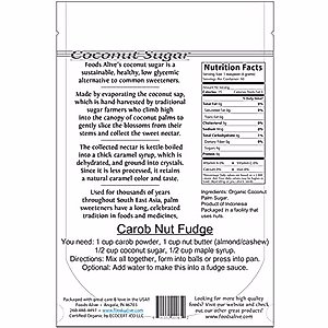 Foods Alive Organic Coconut Sugar (14oz) - Healthy Alternative to Cane Sugar, Sustainable, Low Glycemic, Gluten Free, Non GMO, Sweetener for Organic Tea, Coffee Beverages and Baked Goods (Single Pack)