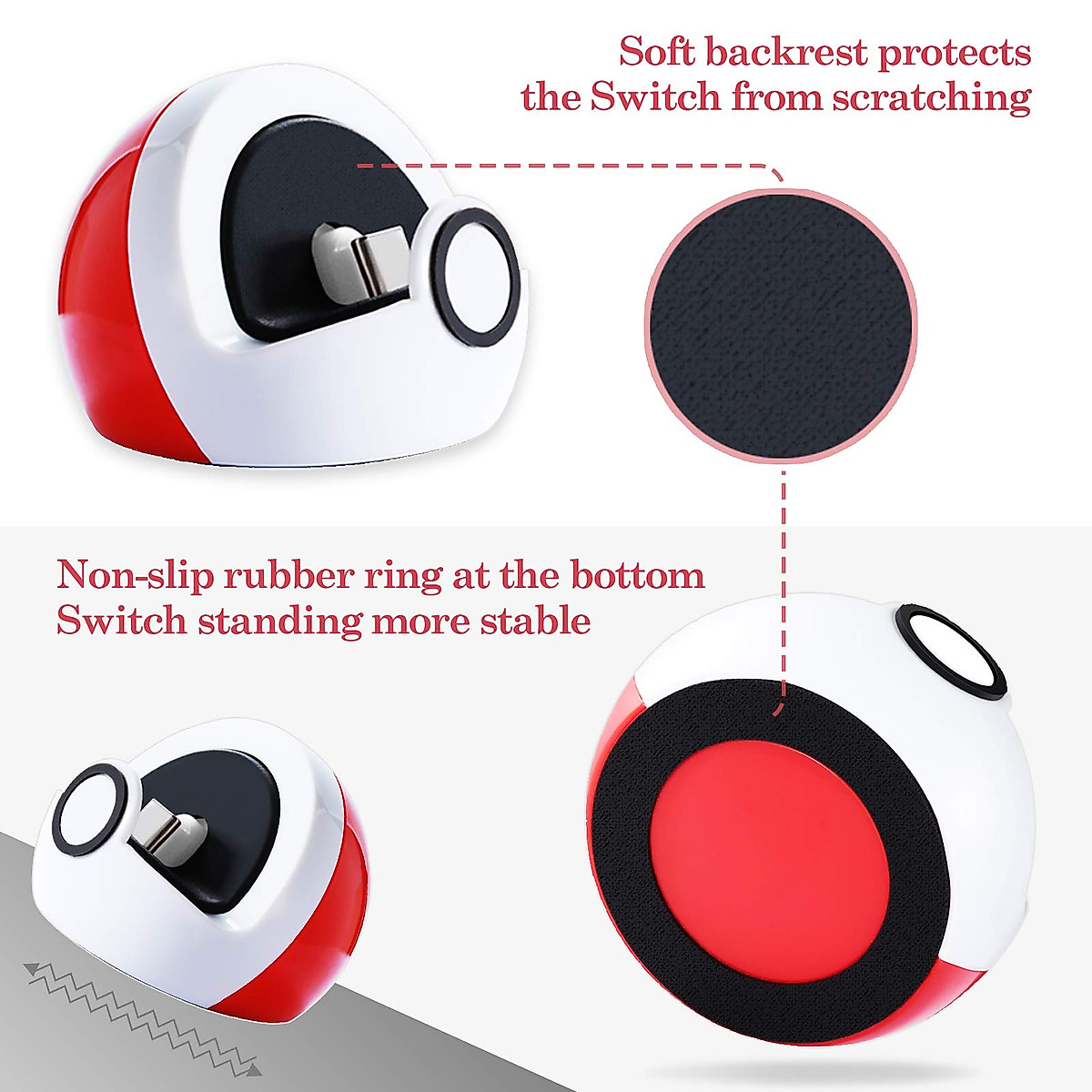 Antank Tiny Charging Dock Compatible with Nintendo Switch/Switch Lite, Portable Docking Station Easy for Travel - White & Red