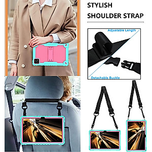 Doemoil for T-Mobile Revvl Tab 5G Tablet 10.36 inch 2023 Case with Kickstand, Tempered Glass & Shoulder Strap (Green+Pink/2 Pcs)