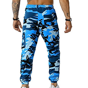 CHSWVUKQ Men's Casual Camouflage Cargo Jogging Elastic Mid-Waist Military Army Camo Combat Work Sweatpants with Pockets