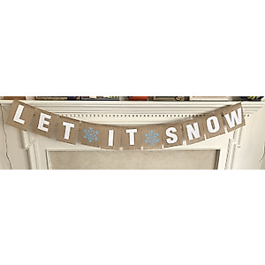 Let It Snow Christmas Banner - Ready to Hang Holiday Decor - Festive Burlap Seasonal Winter Decoration - Frozen Theme Party Decorations - Rustic Snowflake Bunting Garland by Jolly Jon