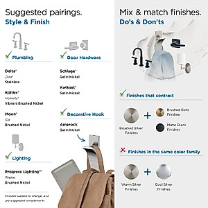 Amerock HBX37014G10 | Apex Single Prong Decorative Wall Hook | Satin Nickel Hook for Coats, Hats, Backpacks, Bags | Hooks for Bathroom, Bedroom, Closet, Entryway, Laundry Room, Office