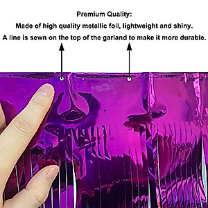 Blukey 10 Feet by 15 Inch Purple Foil Fringe Garland - Pack of 6 | Shiny Metallic Tinsel Banner | Ideal for Parade Floats, Bachelorette, Wedding, Birthday, Christmas | Wall Hanging Drapes