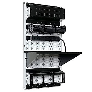Wall Control Power Tool Storage Organizer Kit Cordless Drill Holder Charging Station Rack 16” x 32” Metal Pegboard Organization System (White Pegboard)