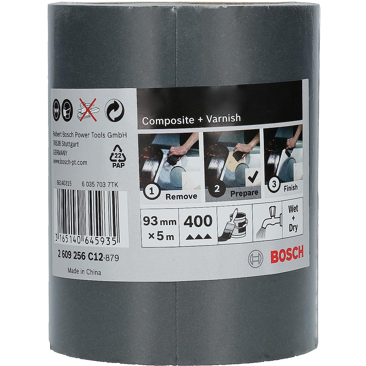 Bosch Professional 1x Sanding Roll SiC (for Coated material, Lacquer, Waterproof, 93 mm x 5 m, P400, Accessory Hand Sanding)