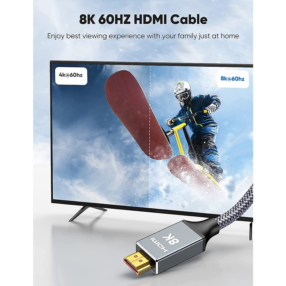 Capshi 8K 60HZ HDMI Cable, HD 48Gbps High Speed HDMI Braided Cord-4K@120Hz 8K@60Hz, DTS:X, HDCP 2.2 & 2.3, HDR 10 Compatible with TV, PS4 PS5,Monitor,PC and More (30 Feet)