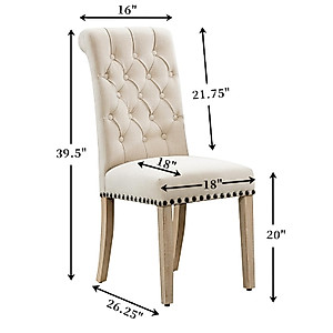 Restworld Fabric Dining Chairs Set of 2,Tufted Upholstered High Back Nailed Trim with Untique Oak Wood Legs for Kitchen Restaurant Room
