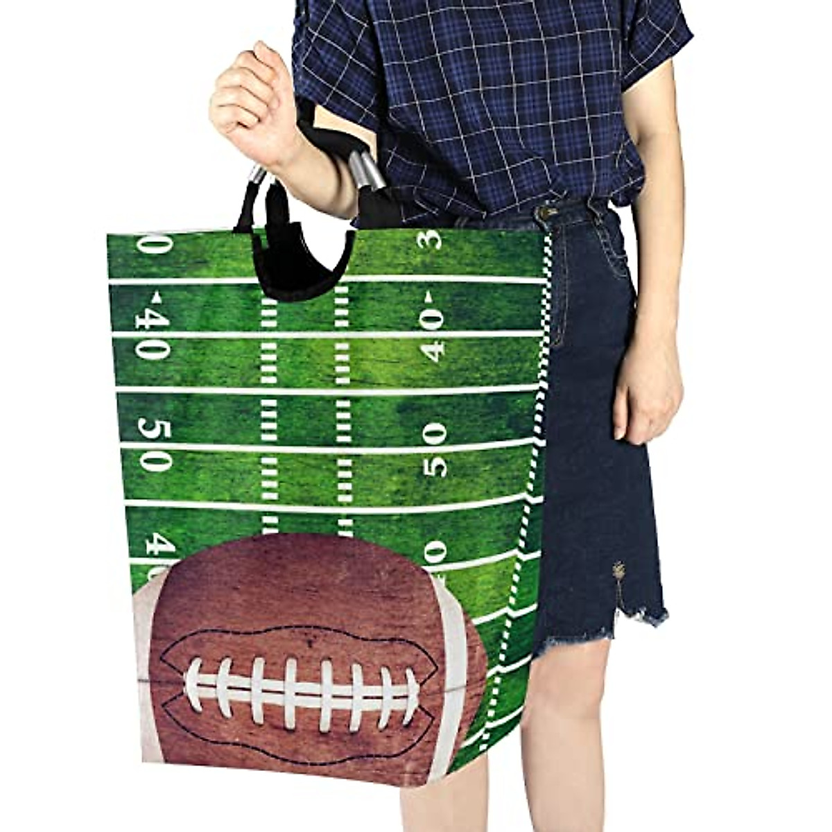 ALAZA American Football Field and Ball Laundry Basket with Handles, Durable Laundry Hamper Bag Collapsible Cloth Storage Bin for Home Bedroom Bathroom College Dorm