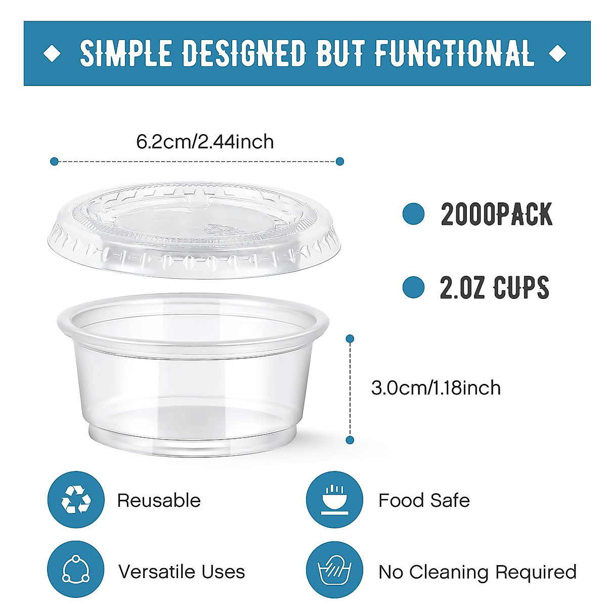 Mumufy 2000 Sets Plastic Portion Cups with Lids Bulk Small Clear Plastic Containers Stackable Souffle Condiment Cups Airtight Mini Food Storage for Dipping Sauce Salad Dressings Party (2.0 oz)