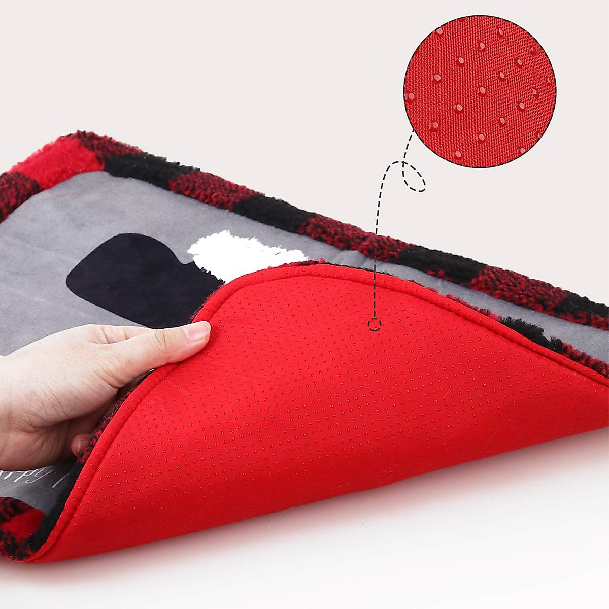 JAPIIM Christmas Toilet Seat Cover, 4pcs Christmas Bathroom Decorations, Swedish Christmas Bathroom Decor, Black Red Plaid Xcmas Decorations, Gnome Toilet Tank Cover for Christmas Bathroom Decoration