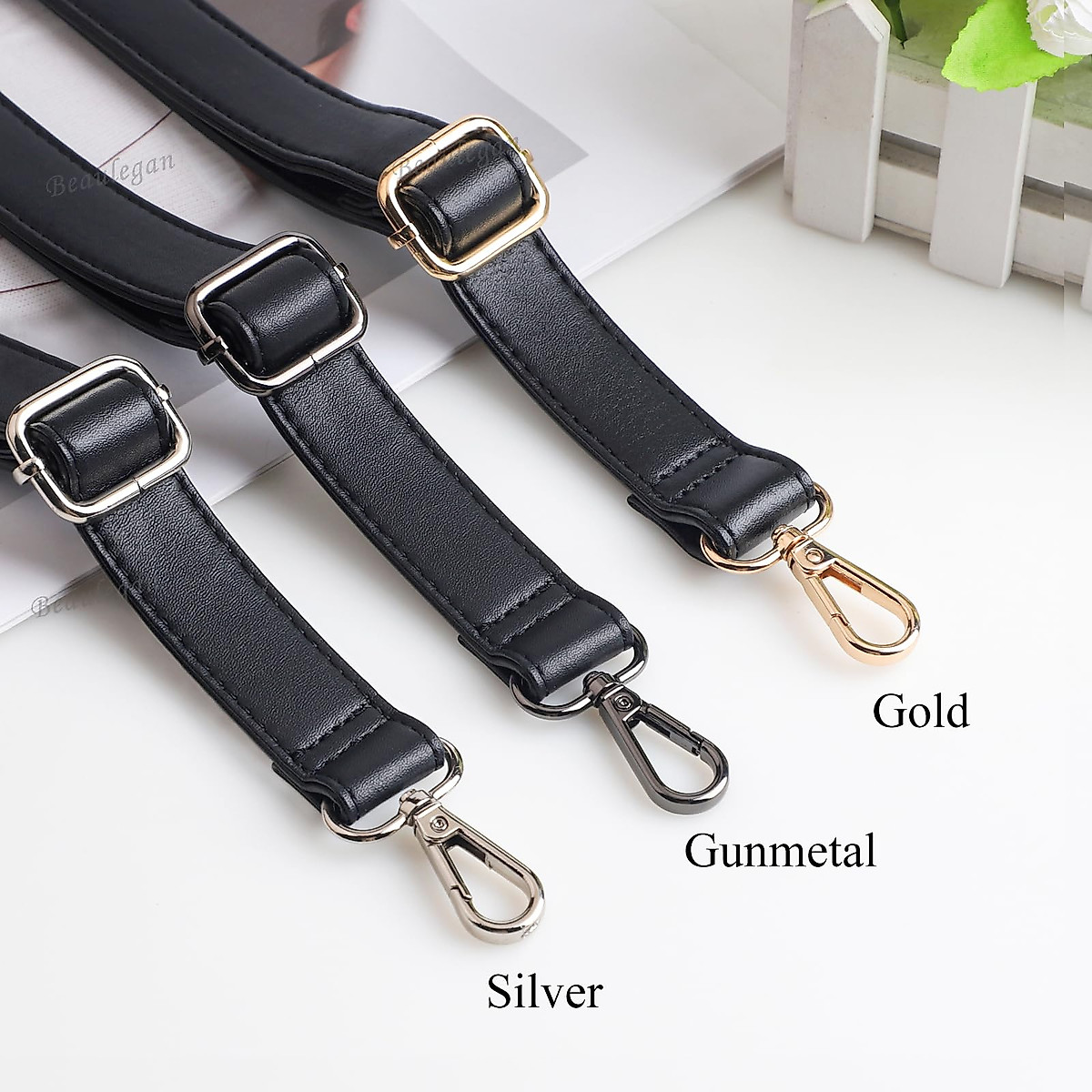 Beaulegan Classic Long Purse Strap Replacement, Microfiber Leather, Adjustable for Crossbody/Shoulder Bag, 0.7 Inch Wide (Black/Gold)