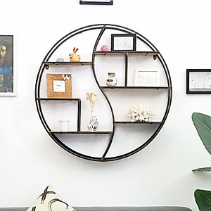 Drsyffsup Round Wall Floating Shelves ，Industrial Metal Wall Decoration Storage Shelf with Wood Board,Display Wine Rack Flower Pot Stand for Bedroom Living Room (Size : 68x16x68cm)